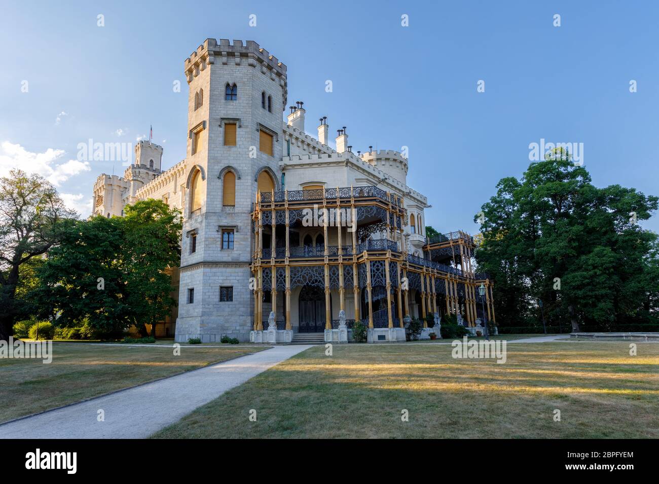 back view of beautiful white renaissance state castle castle Hluboka ...