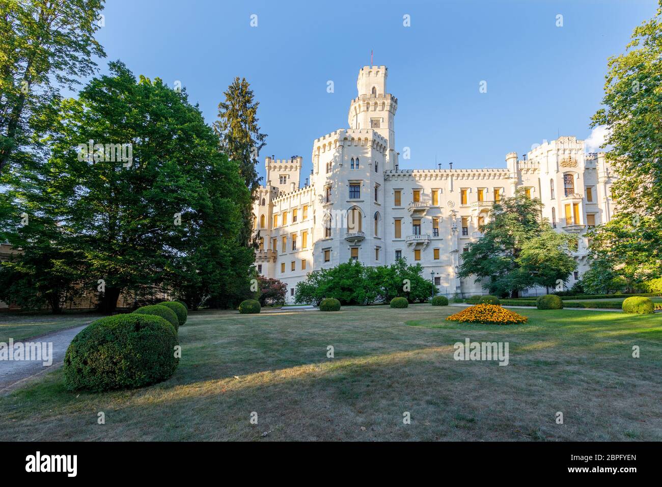 back view of beautiful white renaissance state castle castle Hluboka ...