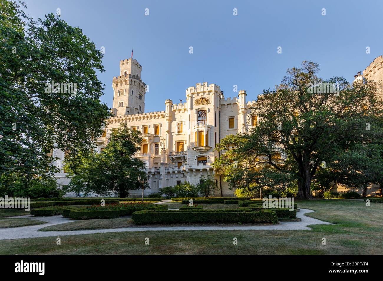 back view of beautiful white renaissance state castle castle Hluboka ...