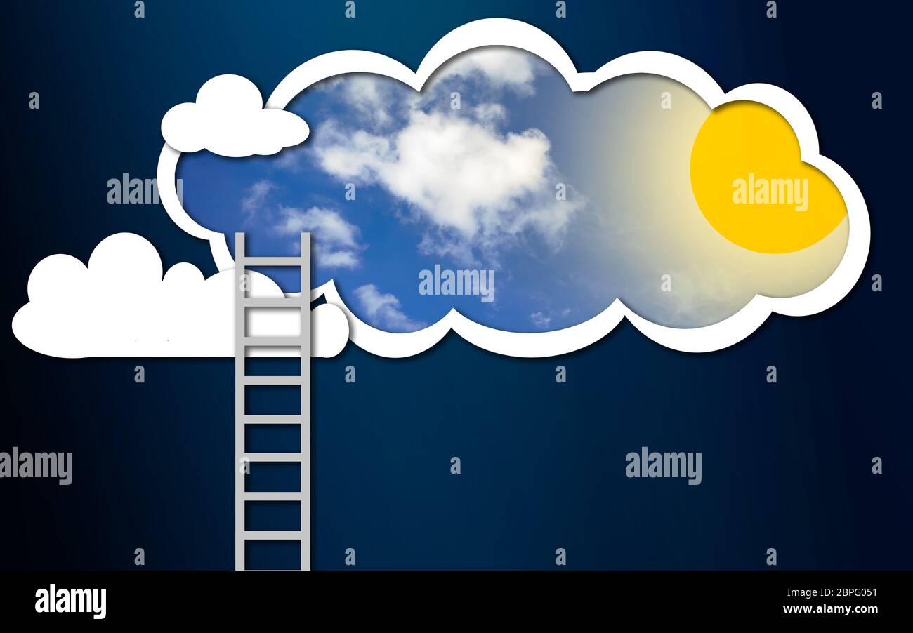 Ladder into the sunny sky, 3D rendering Stock Photo - Alamy