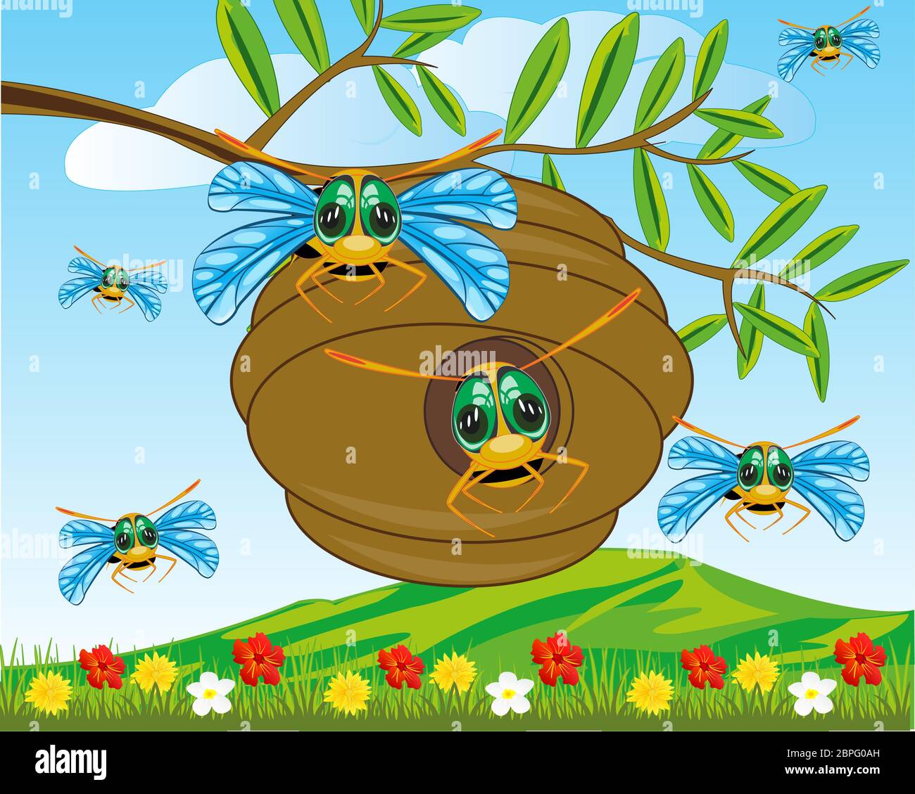 Vector illustration jack insect bee on green branch tree Stock Photo ...