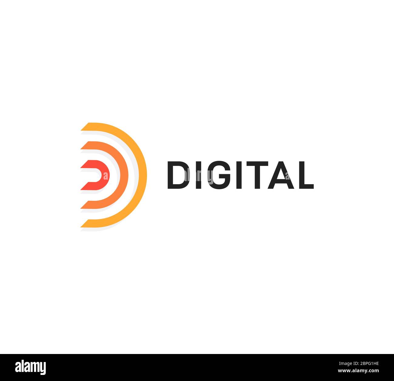 Abstract digital icon, orange semicircle, letter D. Linear logo ...