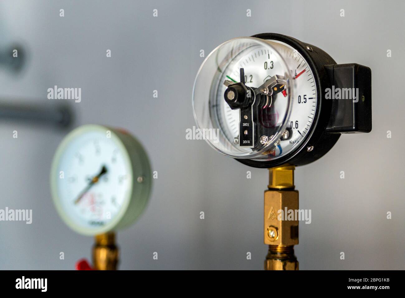 The equipment of the boiler-house, - valves, tubes, pressure gauges ...