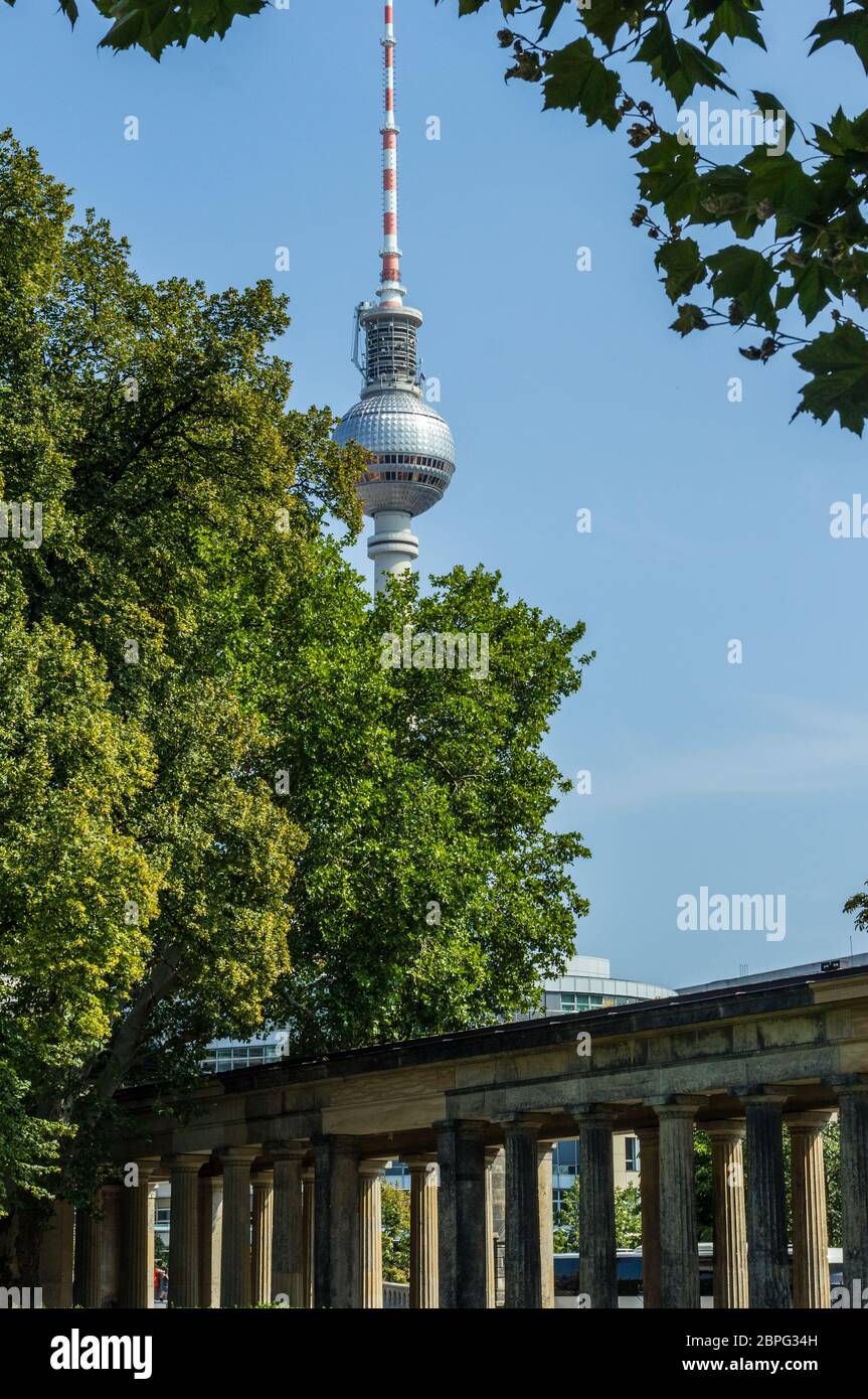 View of the Berlin television tower from the beautiful park at the ...