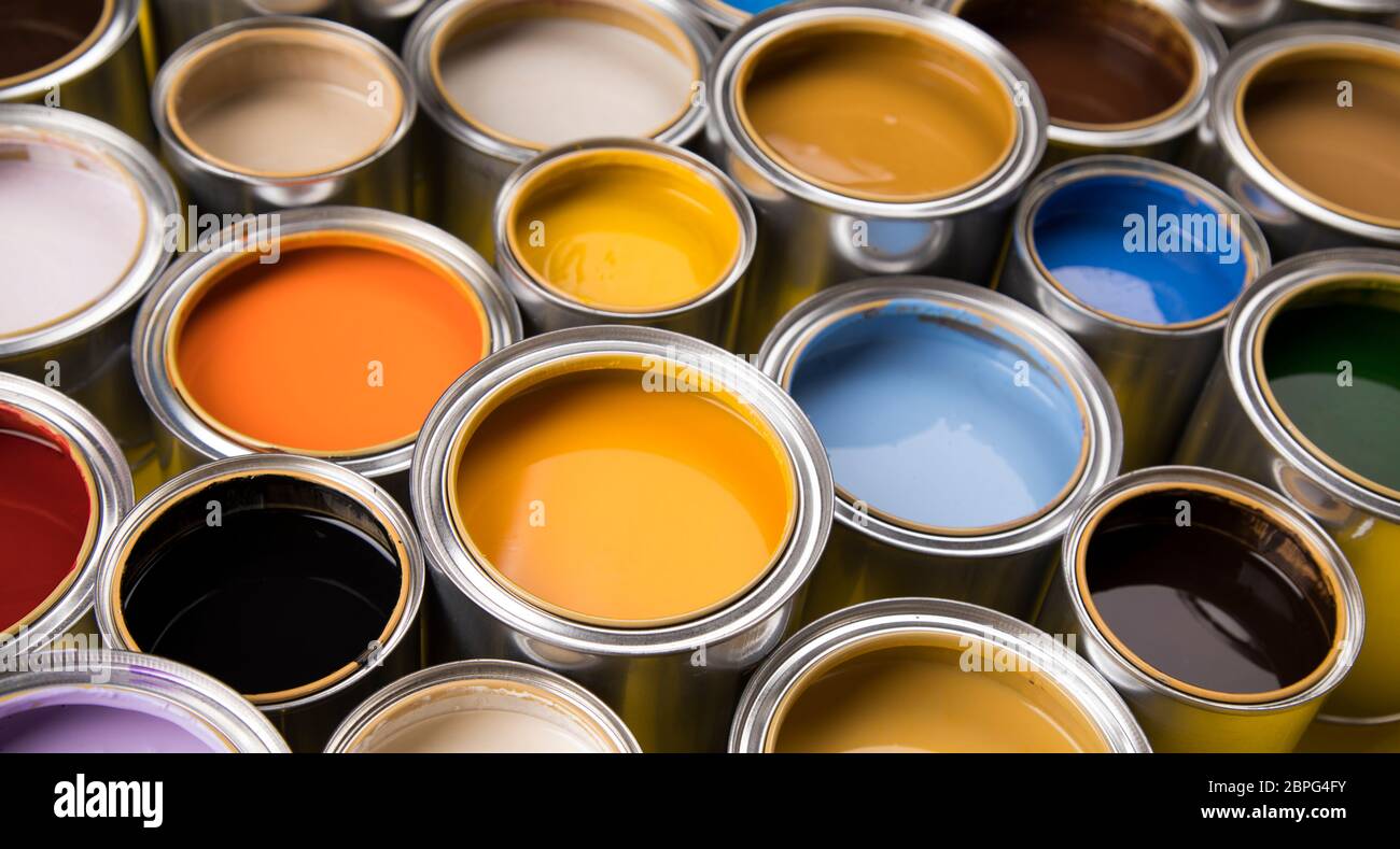 Tin metal cans, Painting background Stock Photo - Alamy