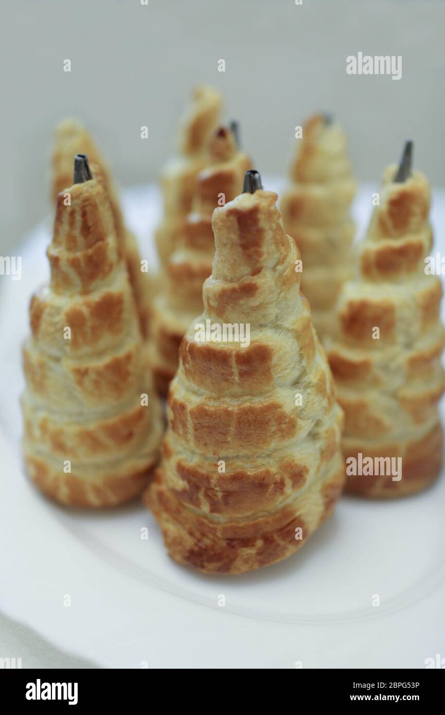 freshly baked croissants like Christmas trees in the forest Stock Photo ...