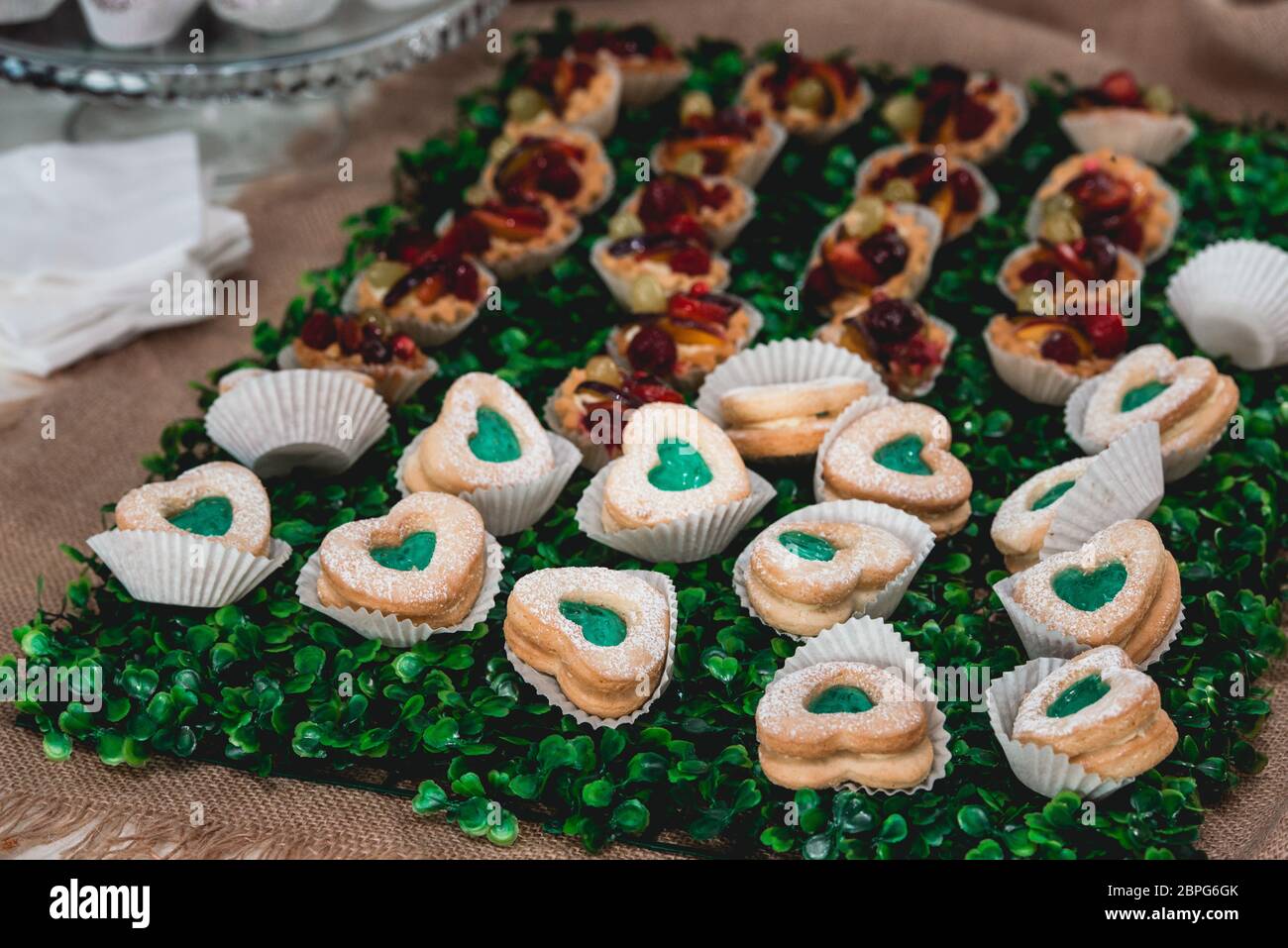 Delicious cookies hearts sweet colorful dessert green and white for ...