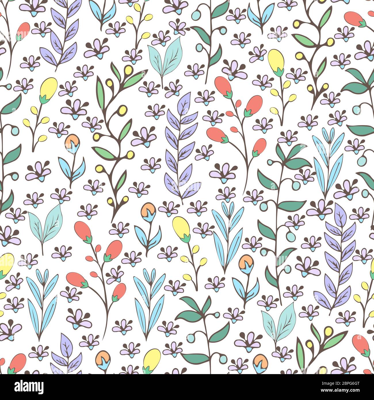 Colorful floral seamless pattern, doodle cartoon drawn flowers, exotic ...