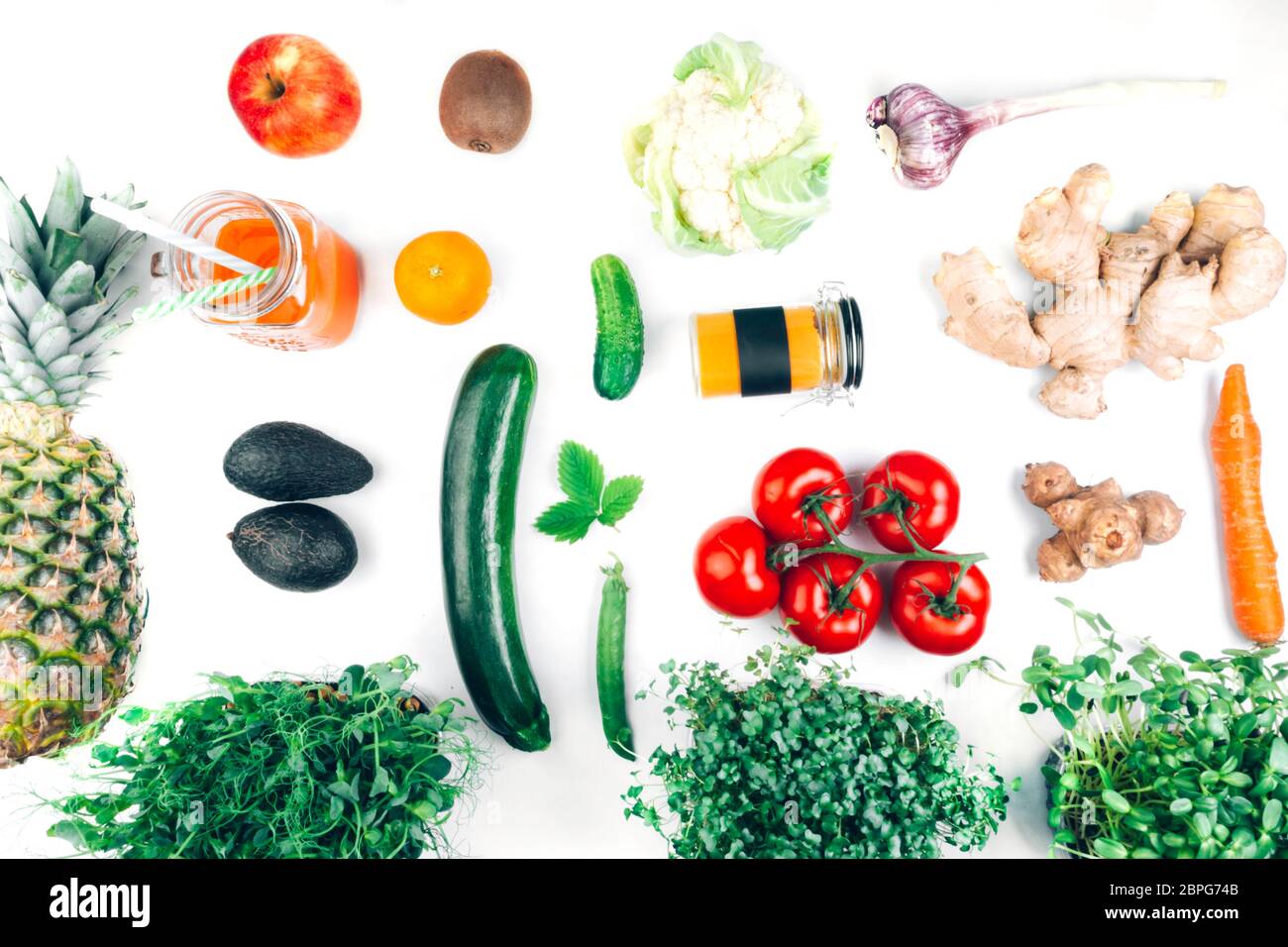 Selection of Bio Healthy food. Organic vegetables, fruit, smoothie ...