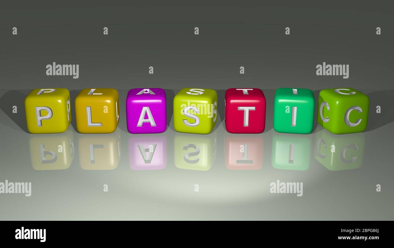 crosswords of PLASTIC arranged by cubic letters on a mirror floor ...