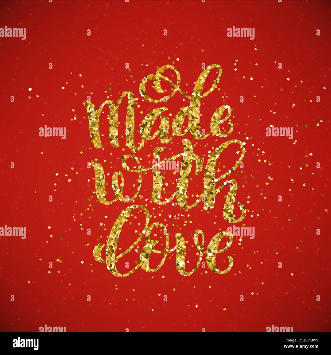 Made with love poster with hand-drawn golden lettering, vector ...