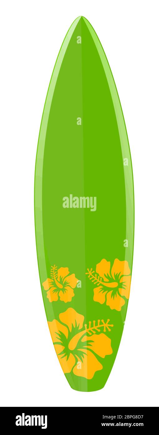 surfboard green flowers summer tropical illustration Stock Photo - Alamy