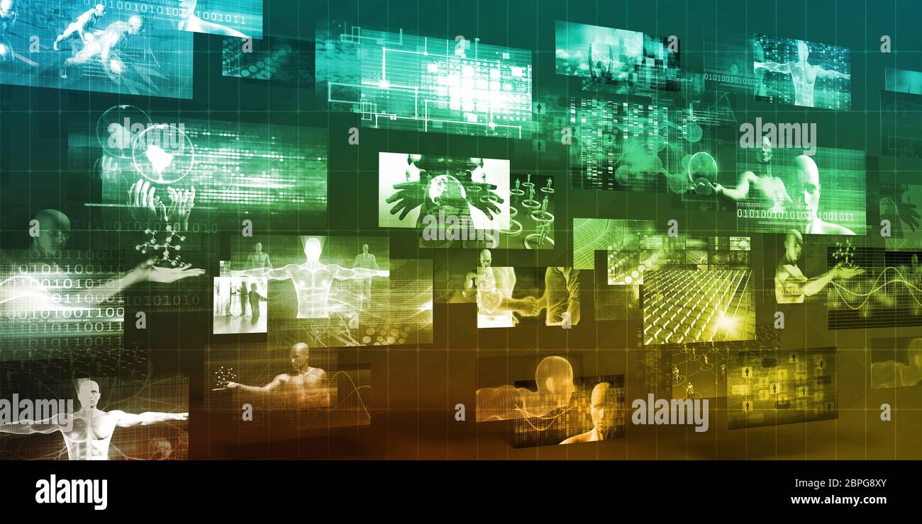 System Integration with Moving Virtual Data and Information Stock Photo ...