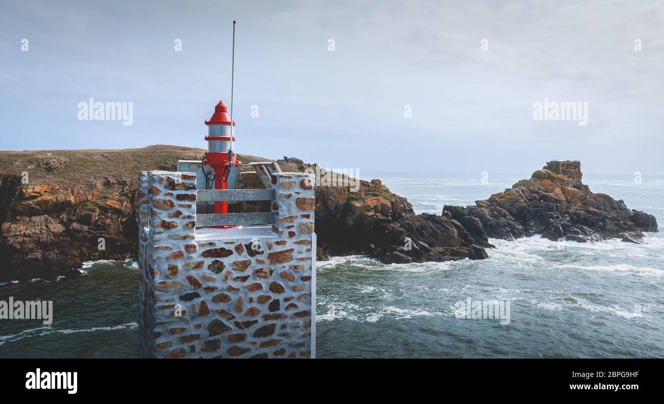 Semaphore at the entrance of the port of La Meule on the island of Yeu ...