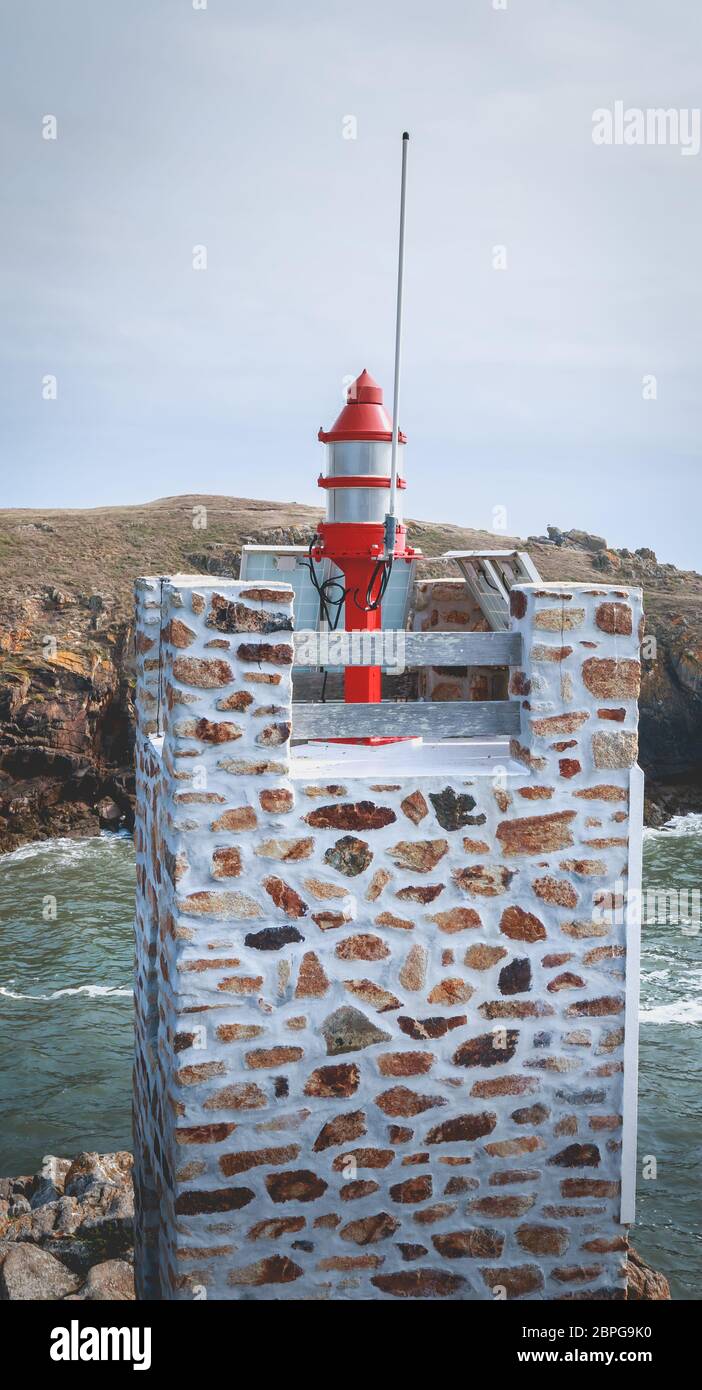 Semaphore at the entrance of the port of La Meule on the island of Yeu ...