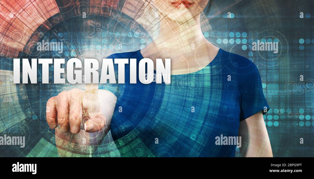 Integration Technology With Woman Pressing on Screen Stock Photo - Alamy