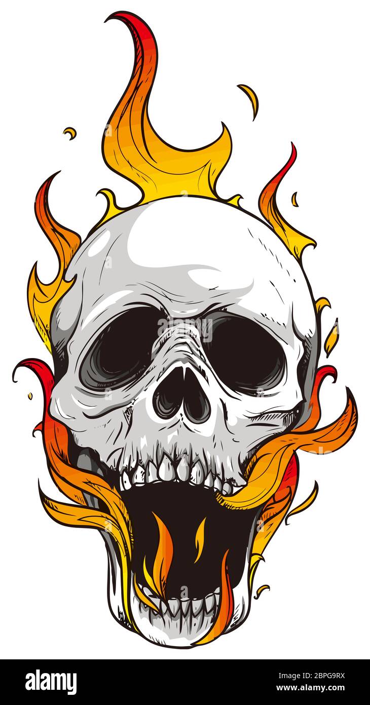 flames skull horror evil burn hot illustration Stock Photo - Alamy
