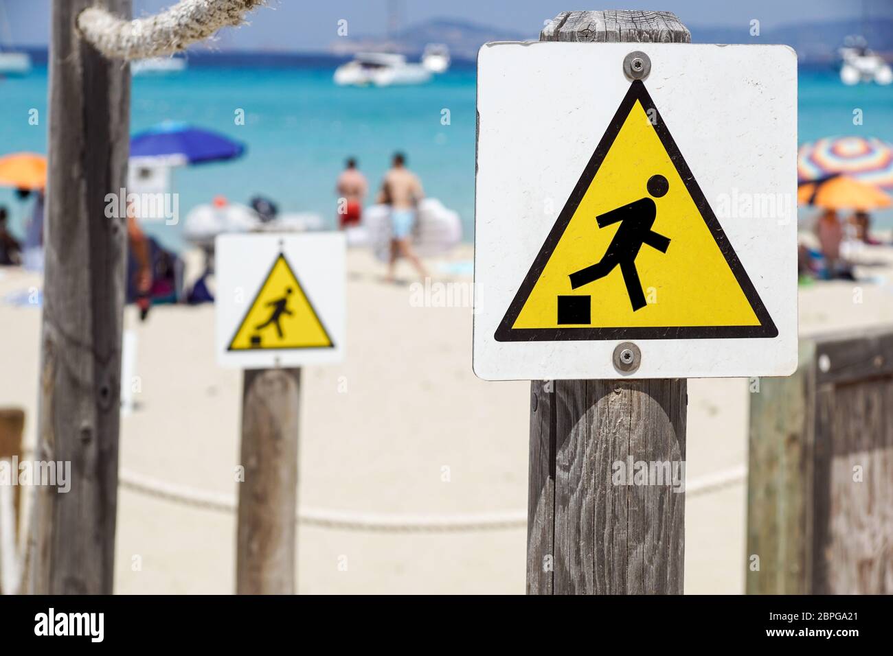 Drop warning sign , falling of the edge yellow triangle warning sign on ...