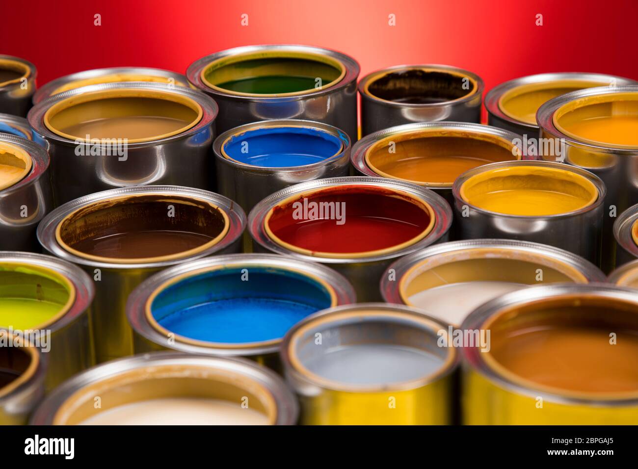 Open buckets with a paint Stock Photo - Alamy