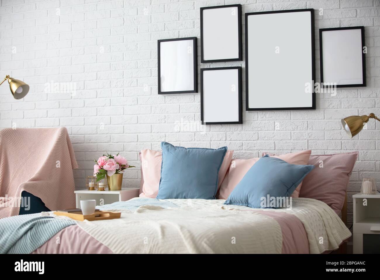 Bedroom interior with bed. Part of the room for sleeping Stock Photo ...
