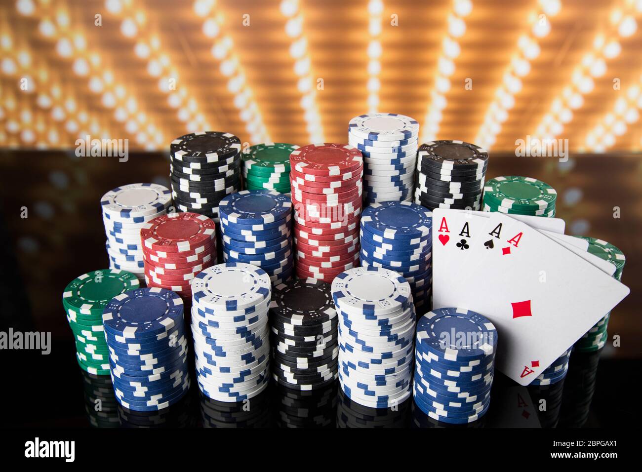 Poker Chips on gaming table Stock Photo - Alamy