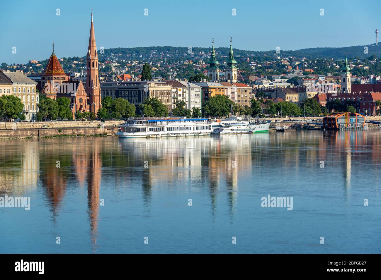 Waterfront view of Budapest, Hungary beautifully reflected in the ...