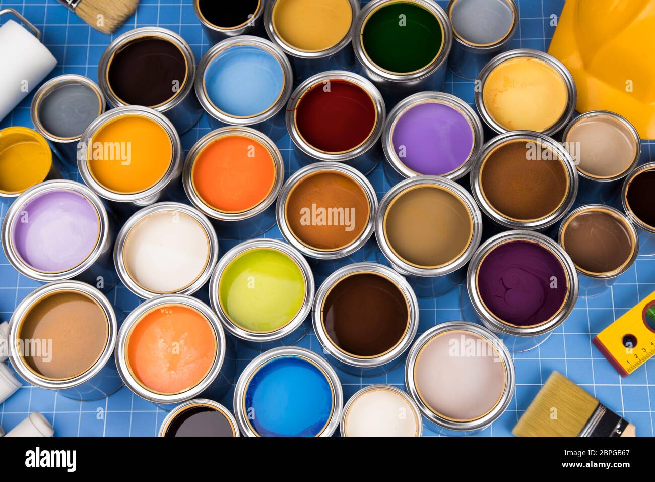 Background from multi color cans of paint Stock Photo - Alamy