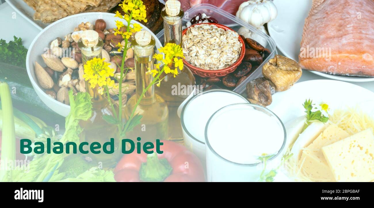 Food for a balanced diet. Composition with variety healthy protein ...