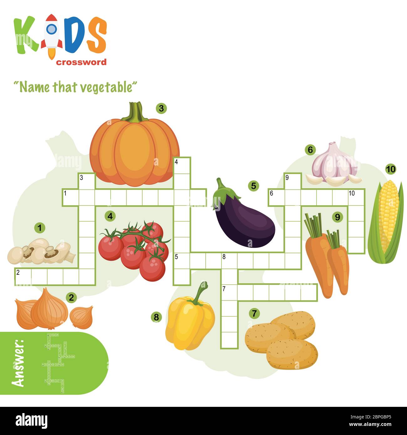 Easy crossword puzzle "Name that vegetable", for children in elementary ...