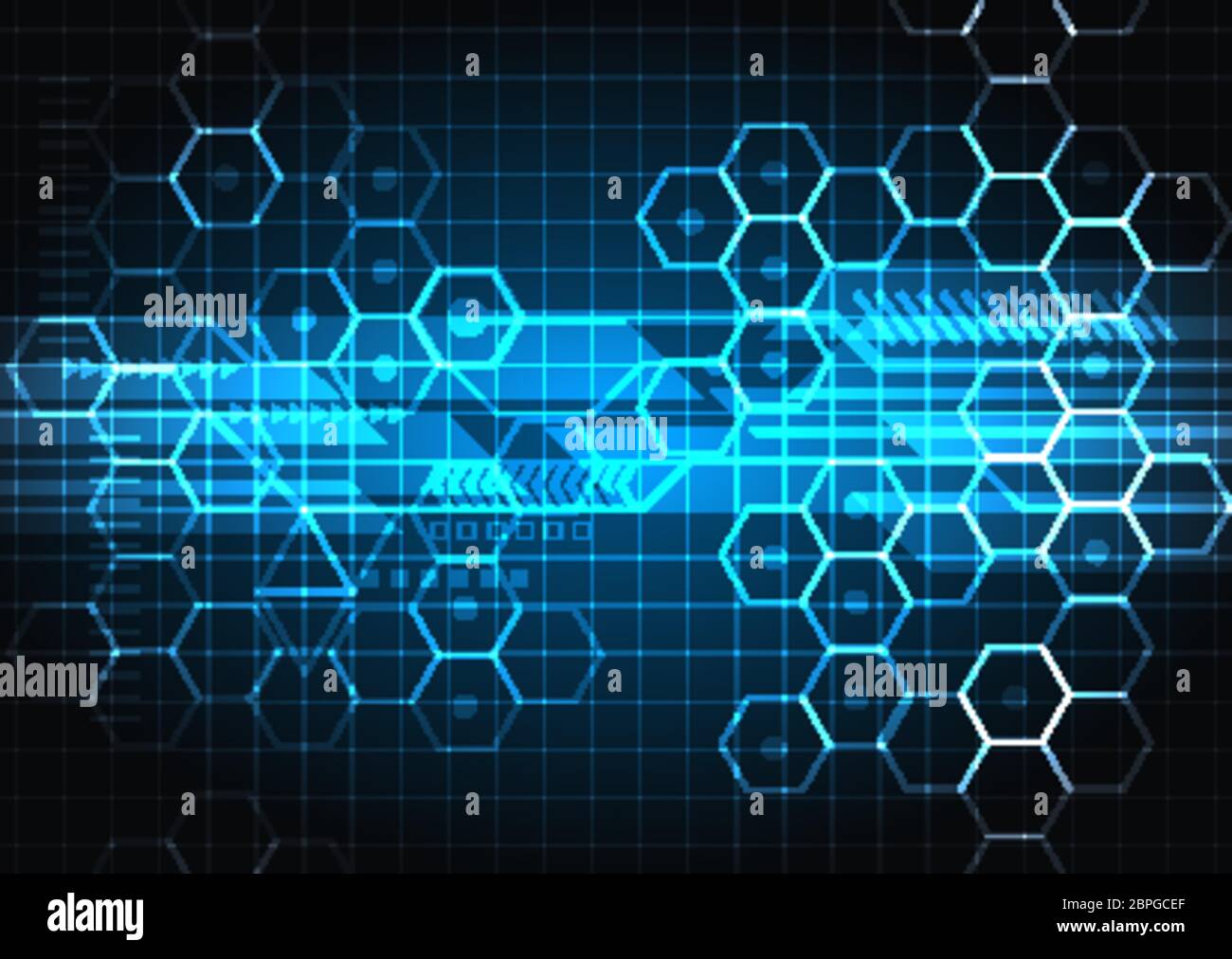 Abstract technology digital concept blue glowing geometric elements on ...