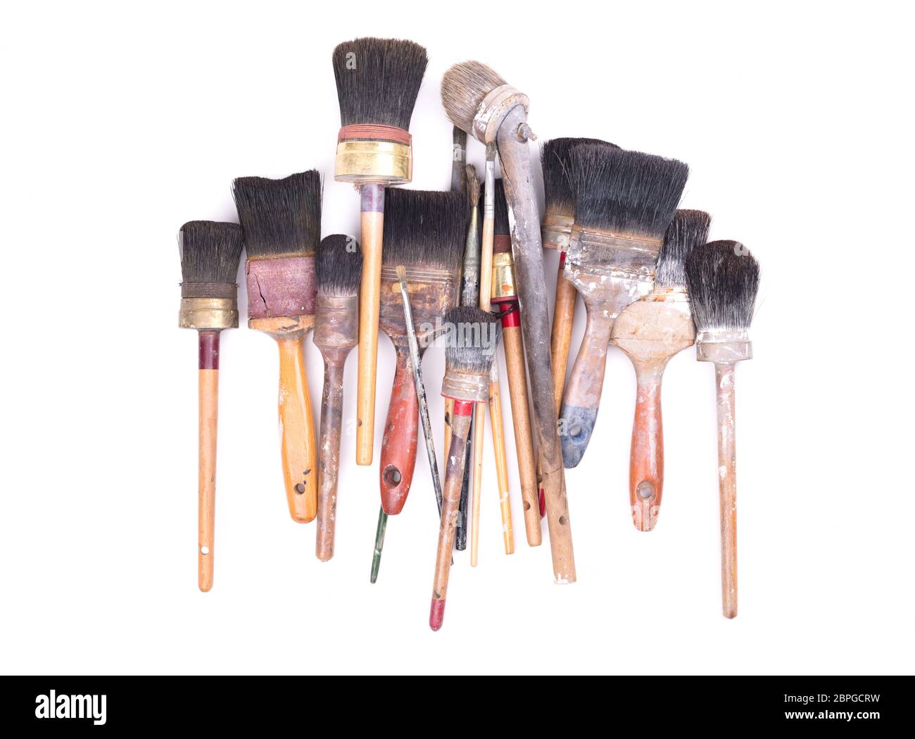 Old and used paint brushes, on white background Stock Photo - Alamy