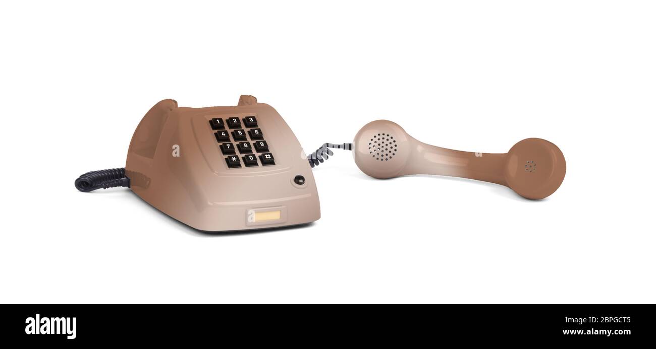 Vintage brown telephone with a white background Stock Photo - Alamy