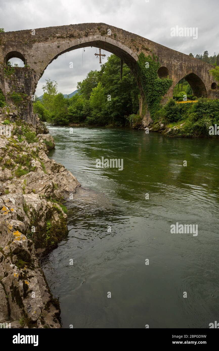 the Roman bridge built in the late 13th century over the Sella River in ...