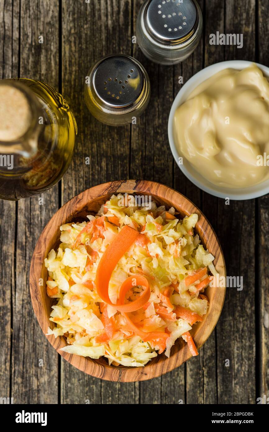 Bowl of coleslaw. Vegetable salad. Top view Stock Photo - Alamy