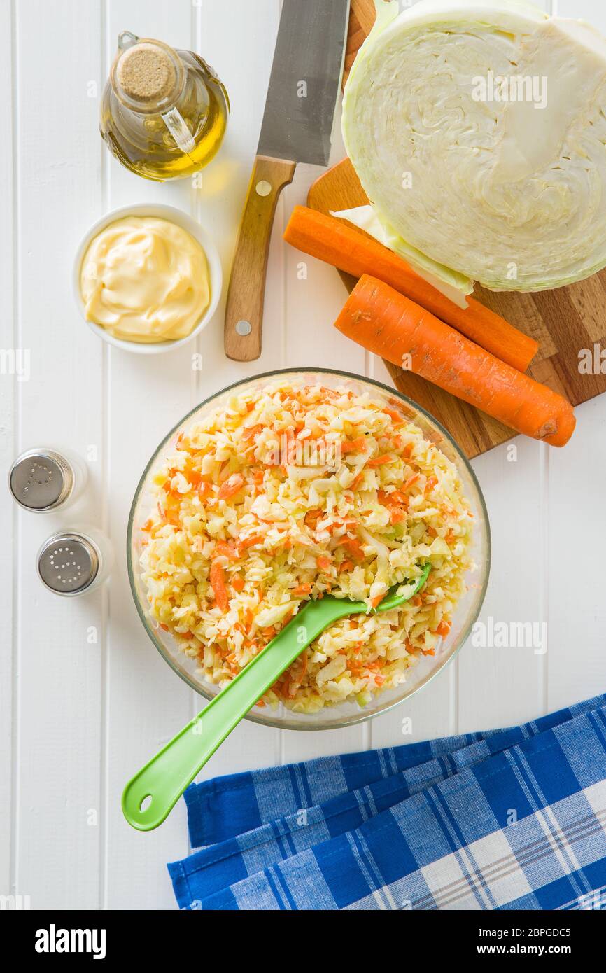 Bowl of coleslaw. Vegetable salad. Top view Stock Photo - Alamy