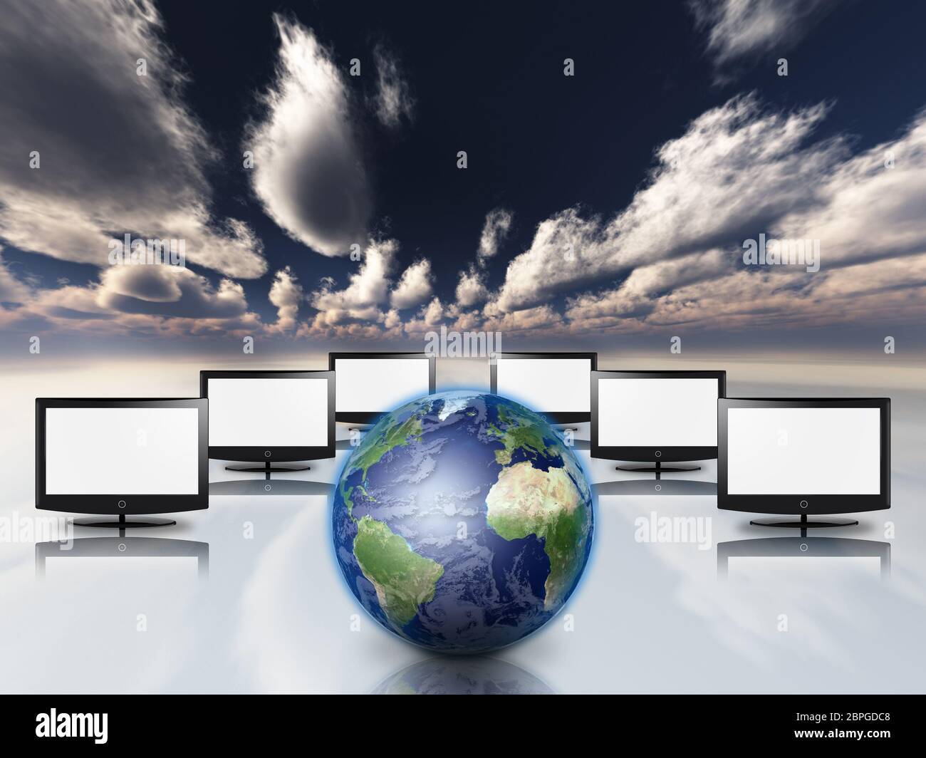 Planet Earth. Computer monitors represents global network internet ...