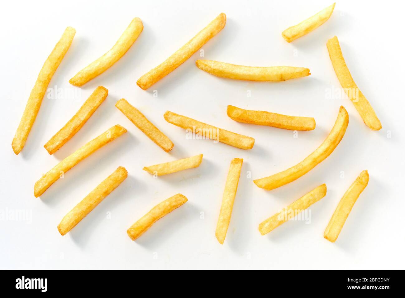 Top down view of long cut french fries on white background Stock Photo ...