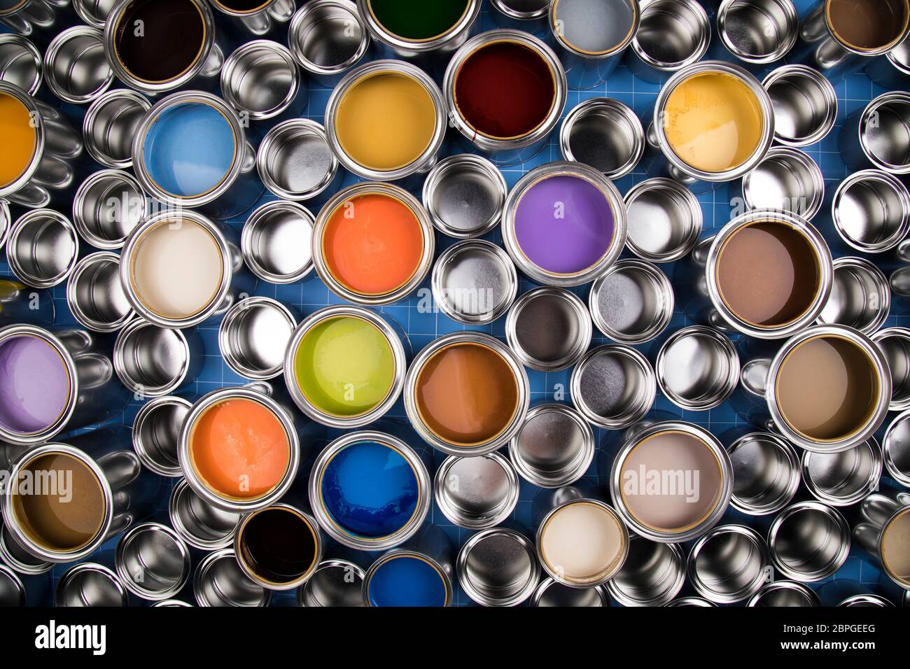 Metal cans with color paint Stock Photo - Alamy