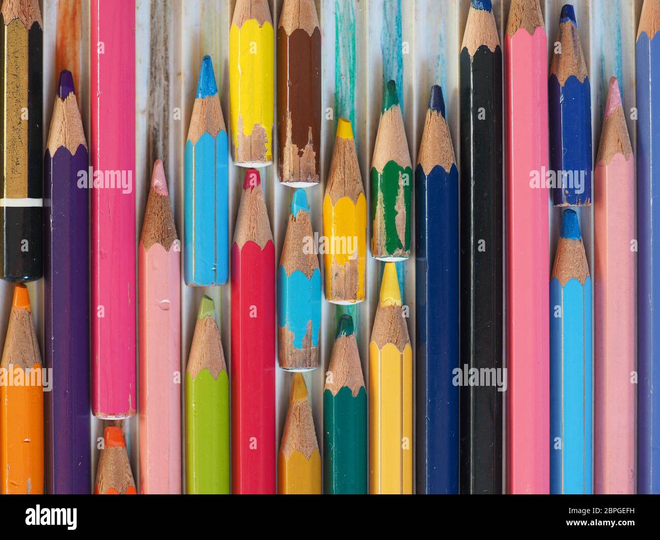 colour pencils of many different colors and length Stock Photo - Alamy