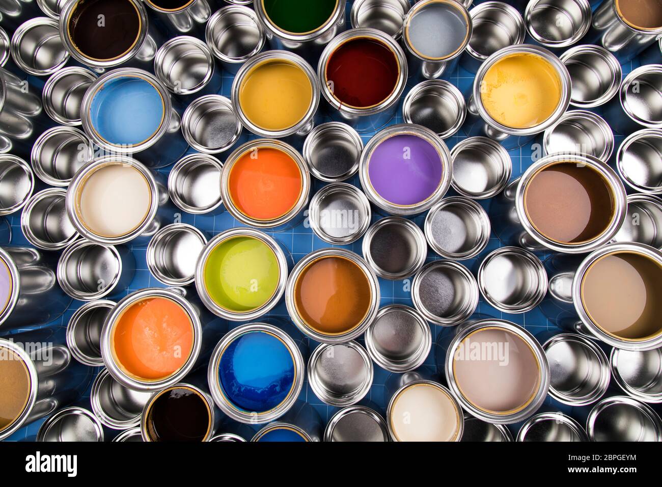 Metal cans with color paint Stock Photo - Alamy