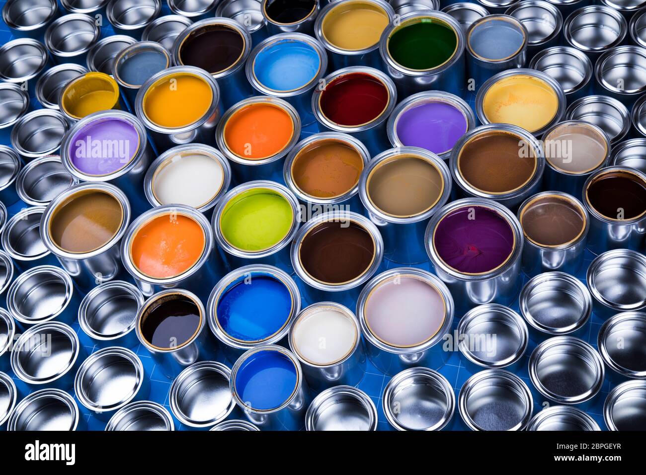 Metal cans with color paint Stock Photo - Alamy
