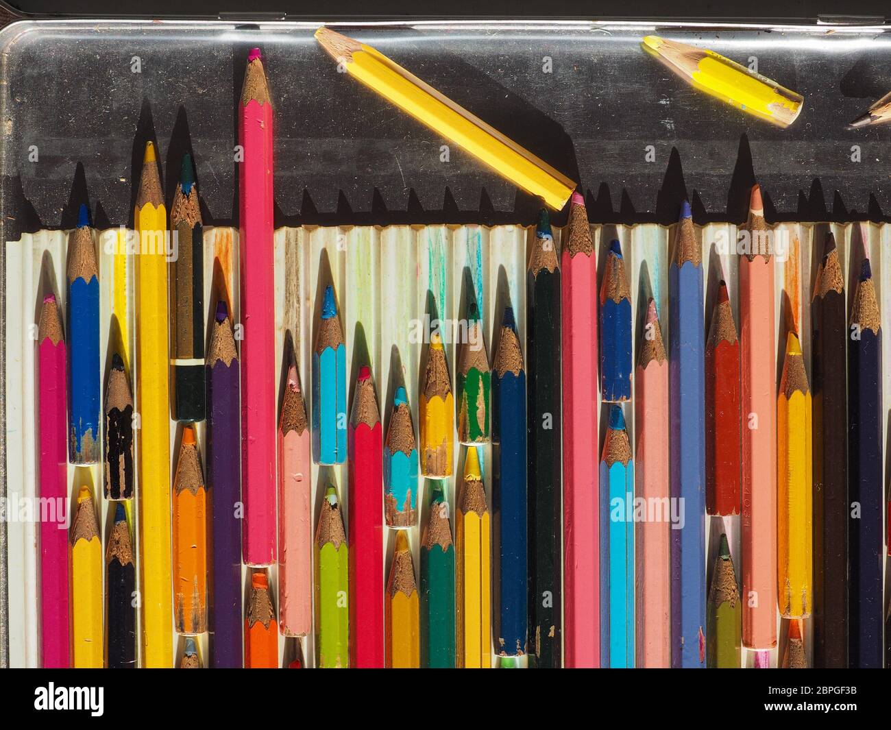 colour pencils of many different colors and length Stock Photo - Alamy