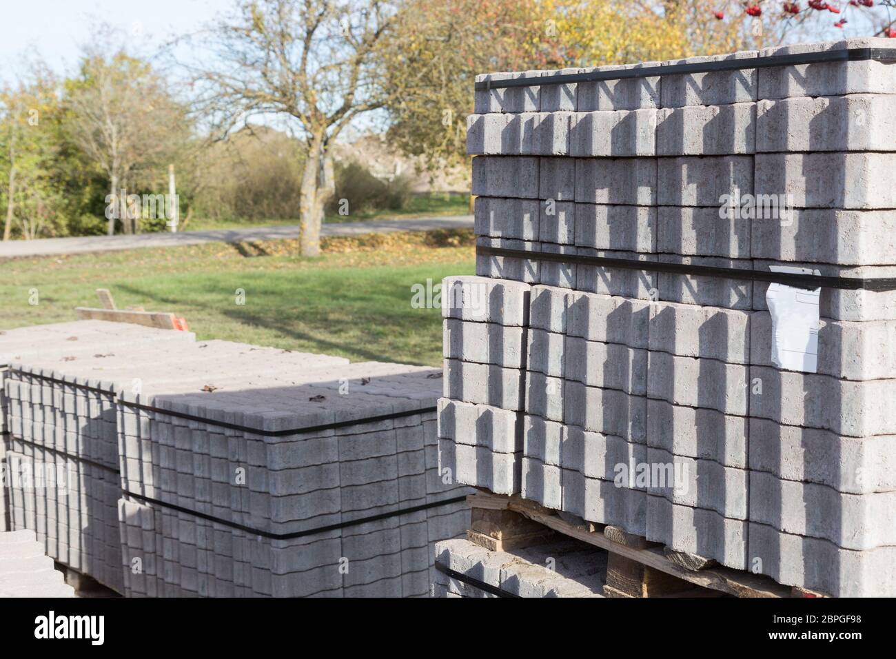 packages with new paving stones near the construction site Stock Photo ...