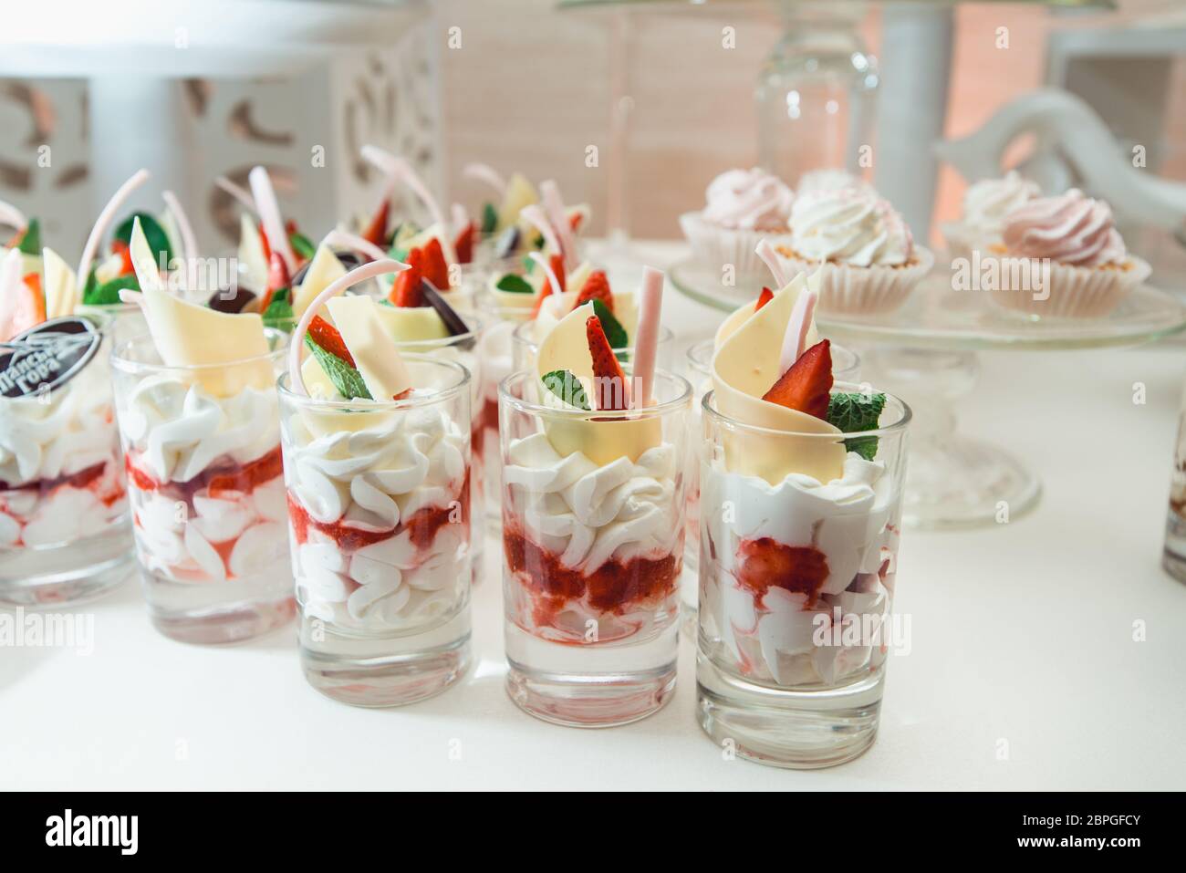 Cute candy bar with various candies and cakes. Wedding sweets Stock ...