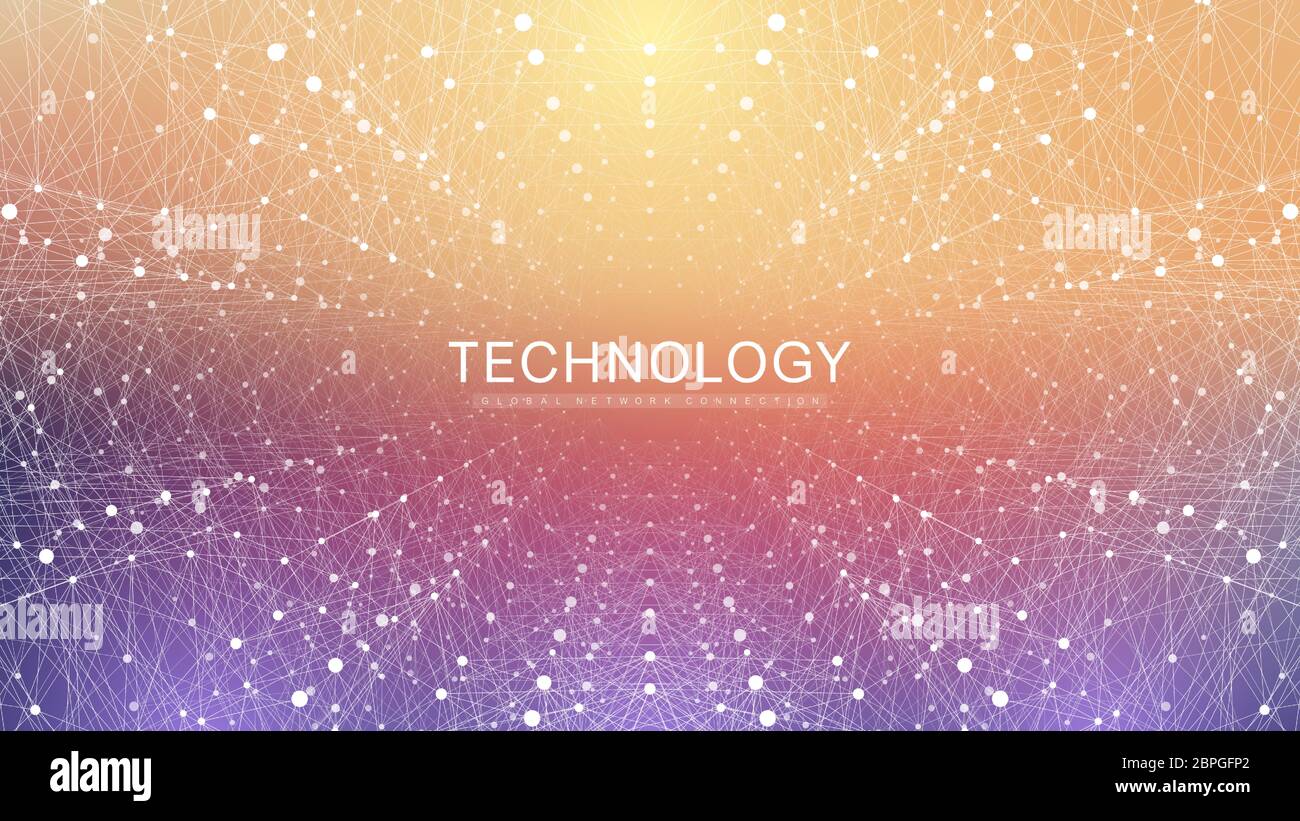 Abstract perspective background with connected line and dots. Network ...