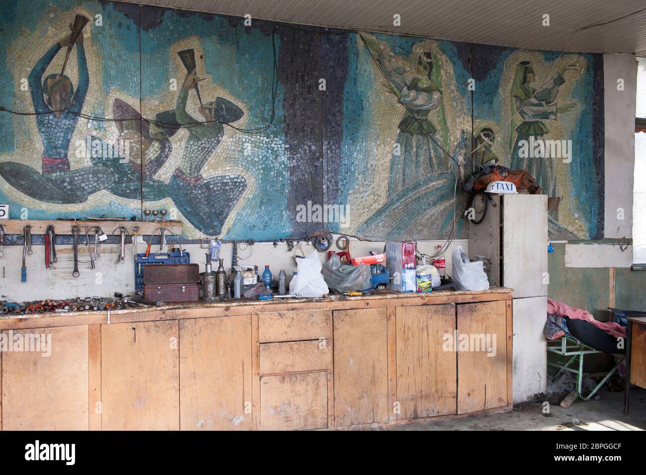 A locally famous mosaic was installed in a private garage that the ...