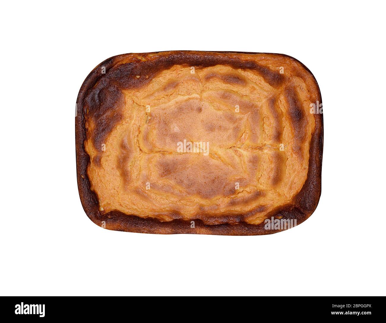 rectangular cottage cheese and pumpkin pie isolated on white background ...