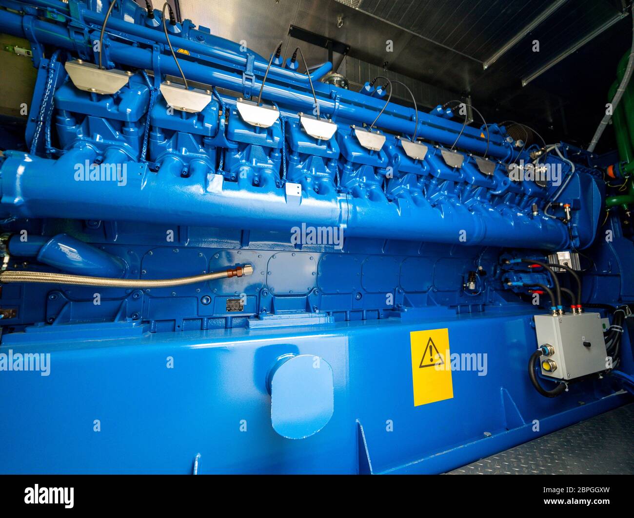 Engine of CHP unit. Diesel and gas industrial electric generator ...