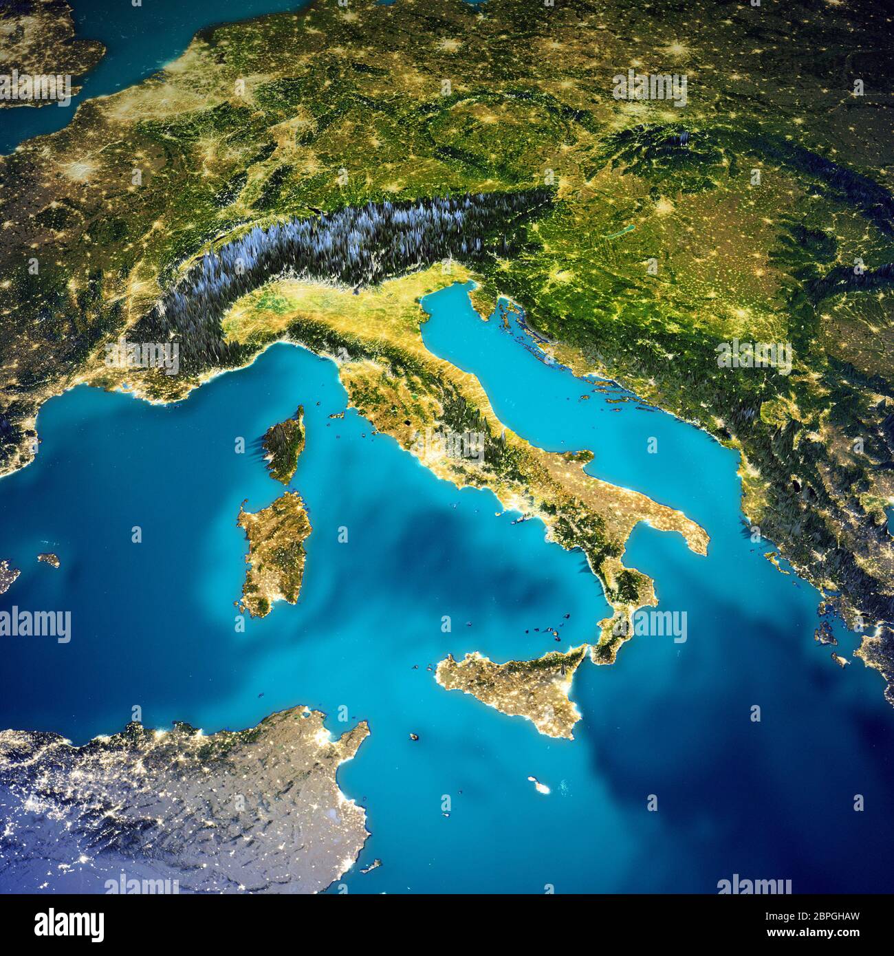 Italy space map. Elements of this image furnished by NASA. 3d rendering ...