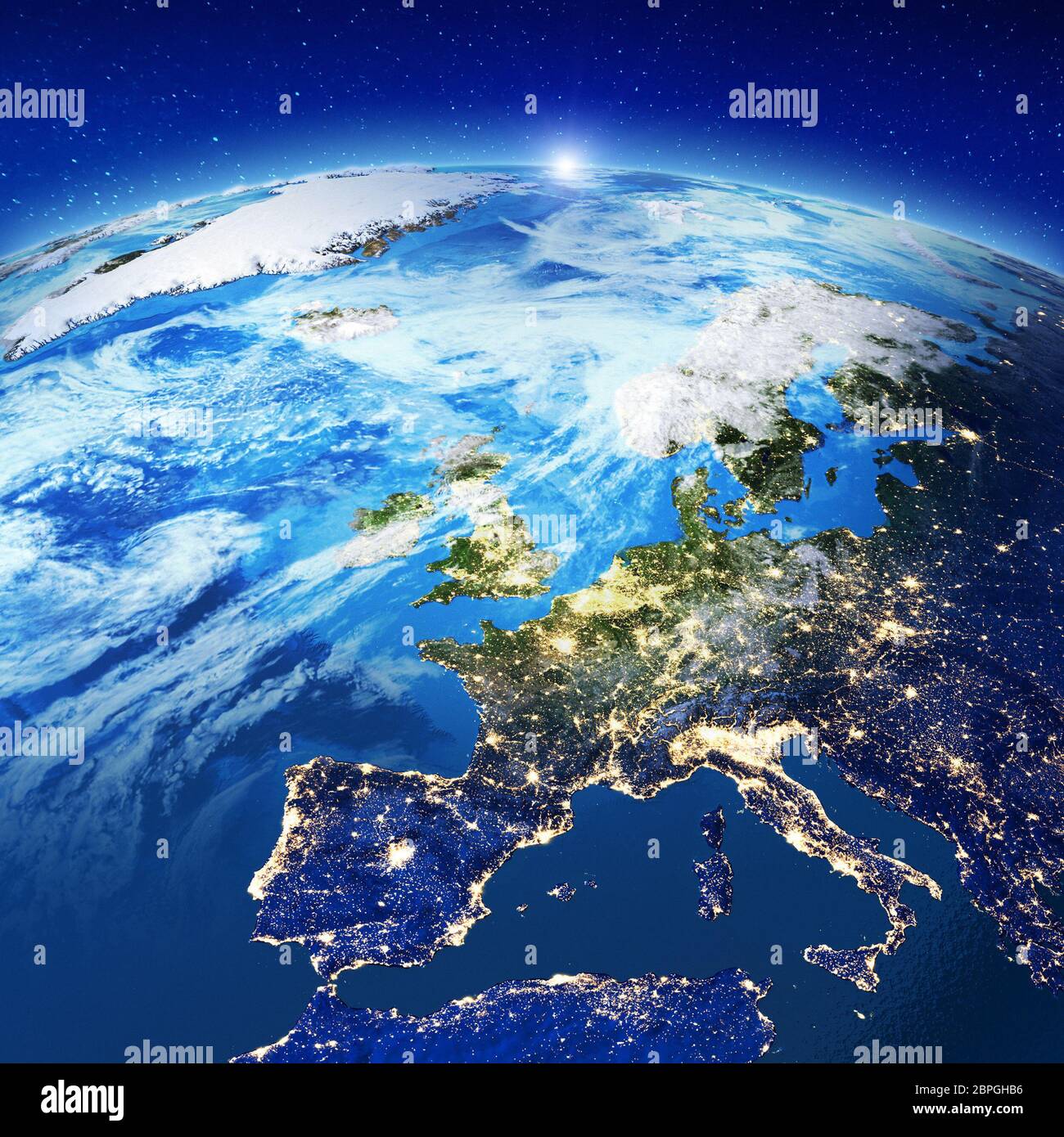 Europe city lights. Elements of this image furnished by NASA. 3d ...